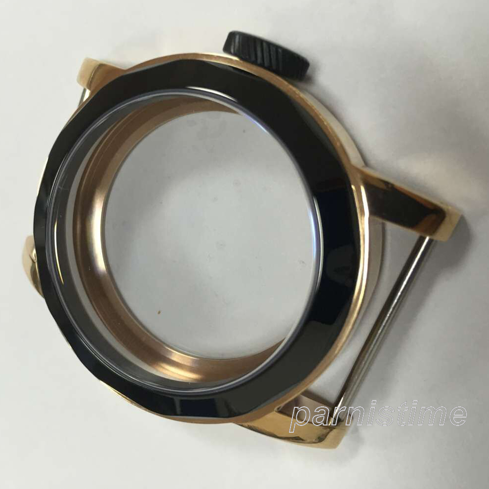 Stainless Steel Watch Case 44mm Sapphire Glass fit ETA 6497 6498 3600