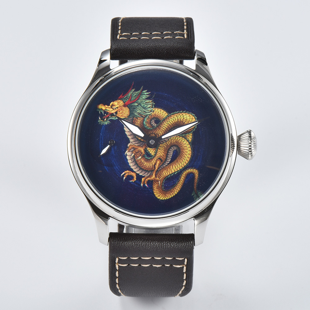 44mm Parnis Hand Winding Mens Classic Dragon Dial Wrist Watch