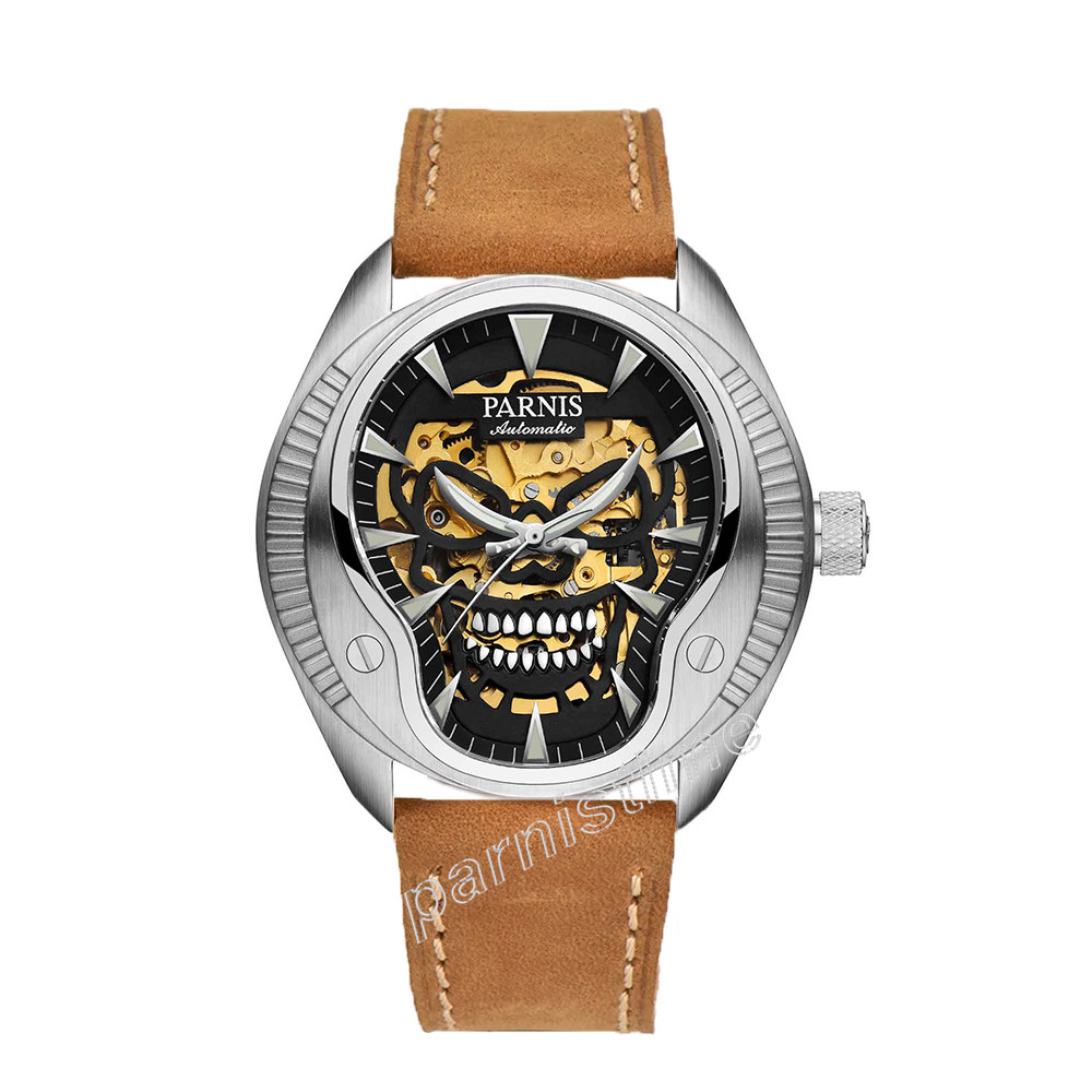 Parnis 43mm Sapphire Crystal Cool Skull Dial Miyota 8N24 Automatic Men ...
