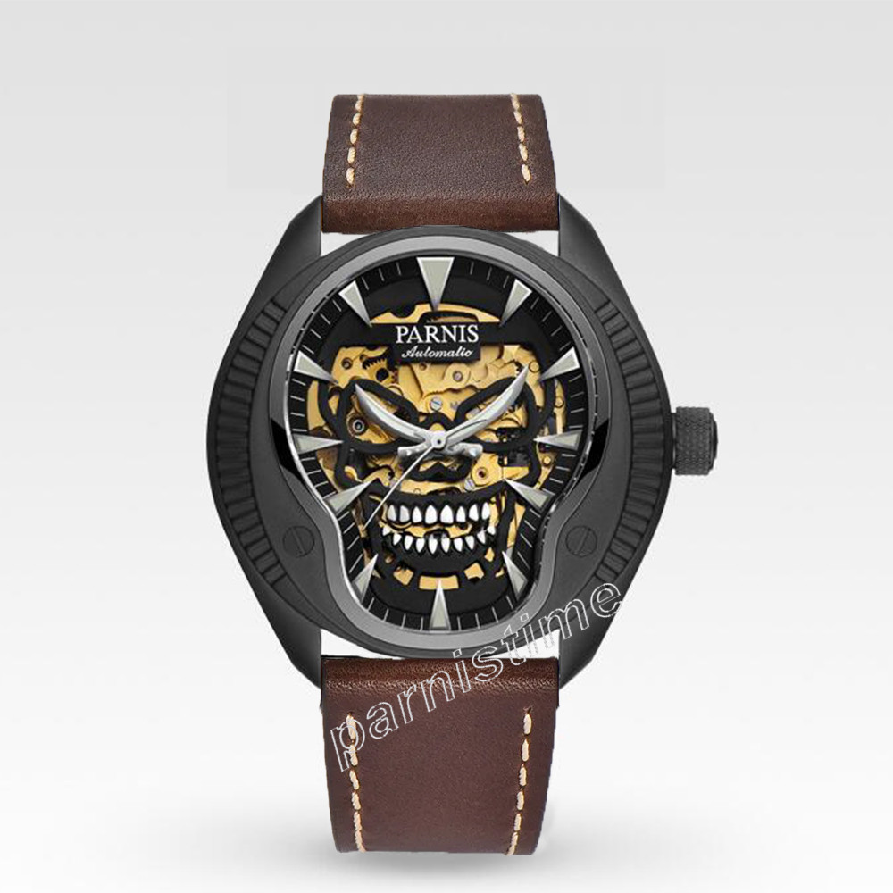 Parnis 43mm Sapphire Crystal Cool Skull Dial Miyota 8N24 Automatic Men ...