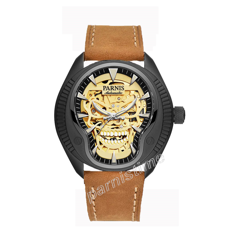 Parnis 43mm Sapphire Crystal Cool Skull Dial Miyota 8N24 Automatic Men ...