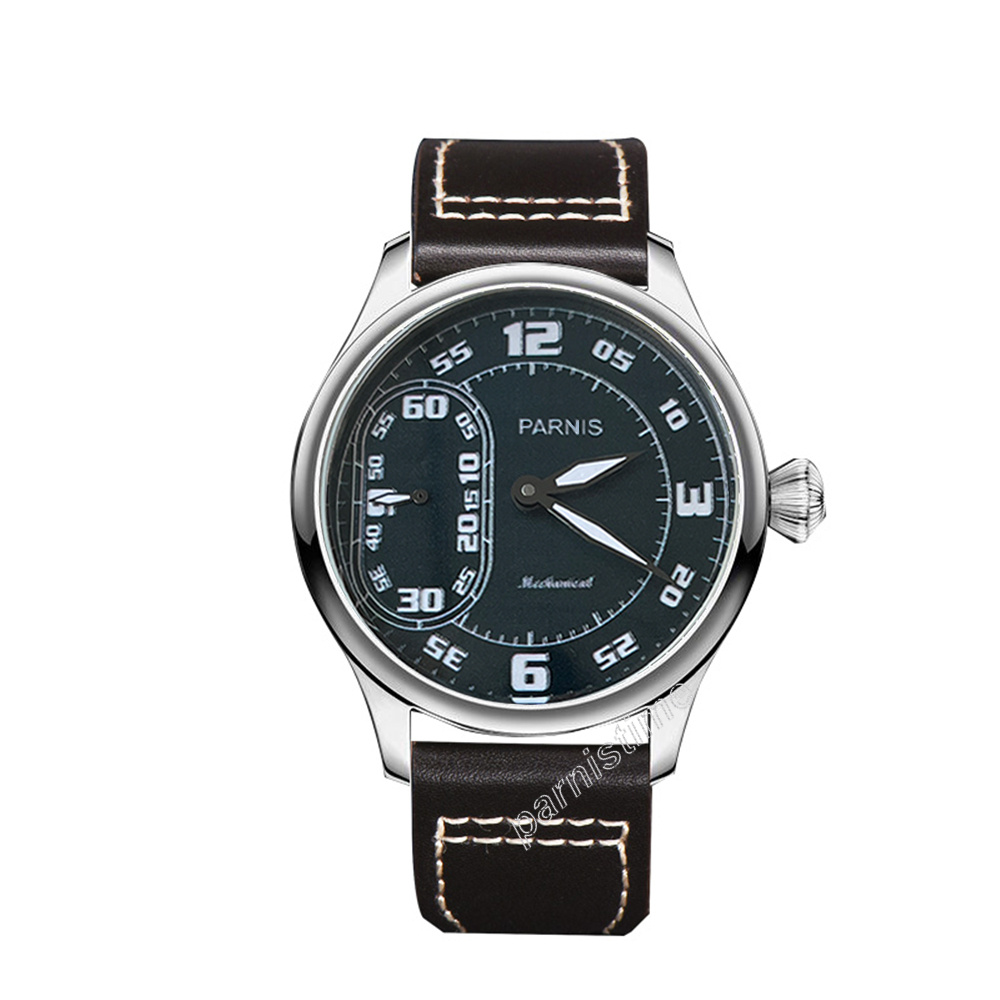 New Arrival Parnis 44mm Black Dial Mechanical Men Watch Hand Winding ...