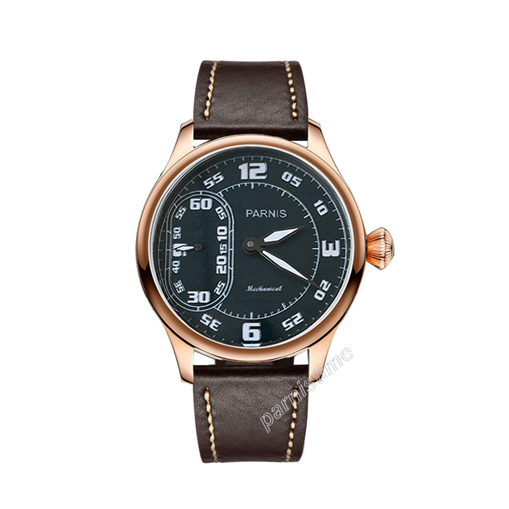 New Arrival Parnis 44mm Black Dial Mechanical Men Watch Hand Winding ...