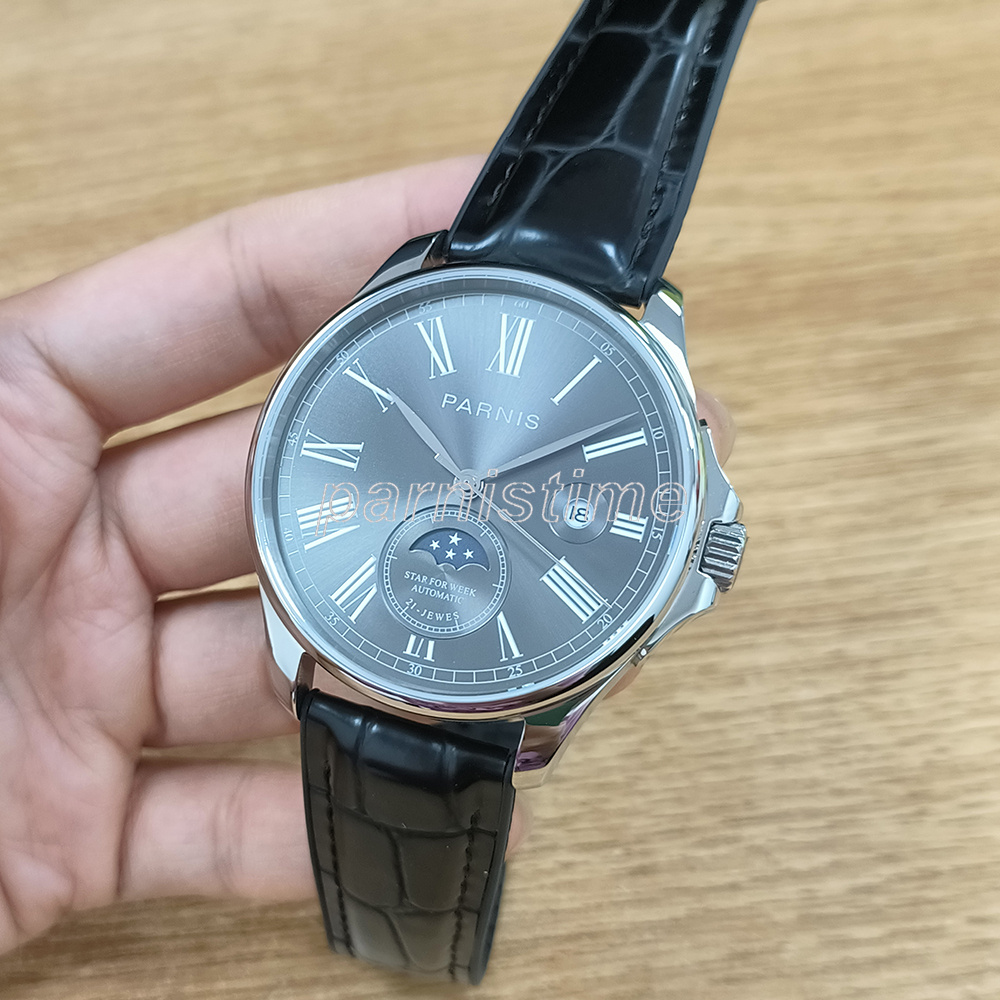 Parnis 42mm Blue Marks Roman Numeral Automatic Men's Watch Sapphire ...