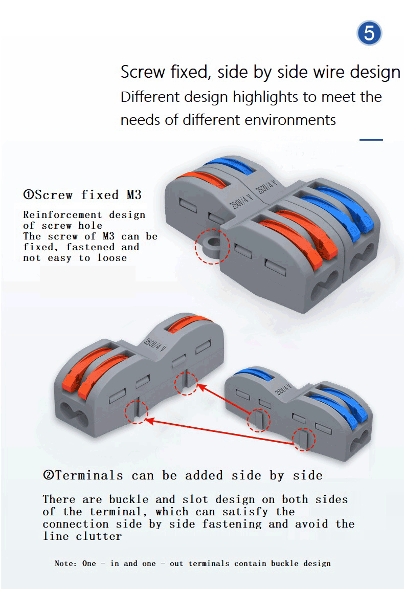 Spring lever terminal block electric cable wire connector
