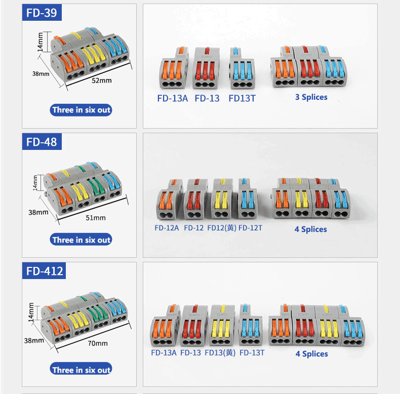 Spring lever terminal block electric cable wire connector