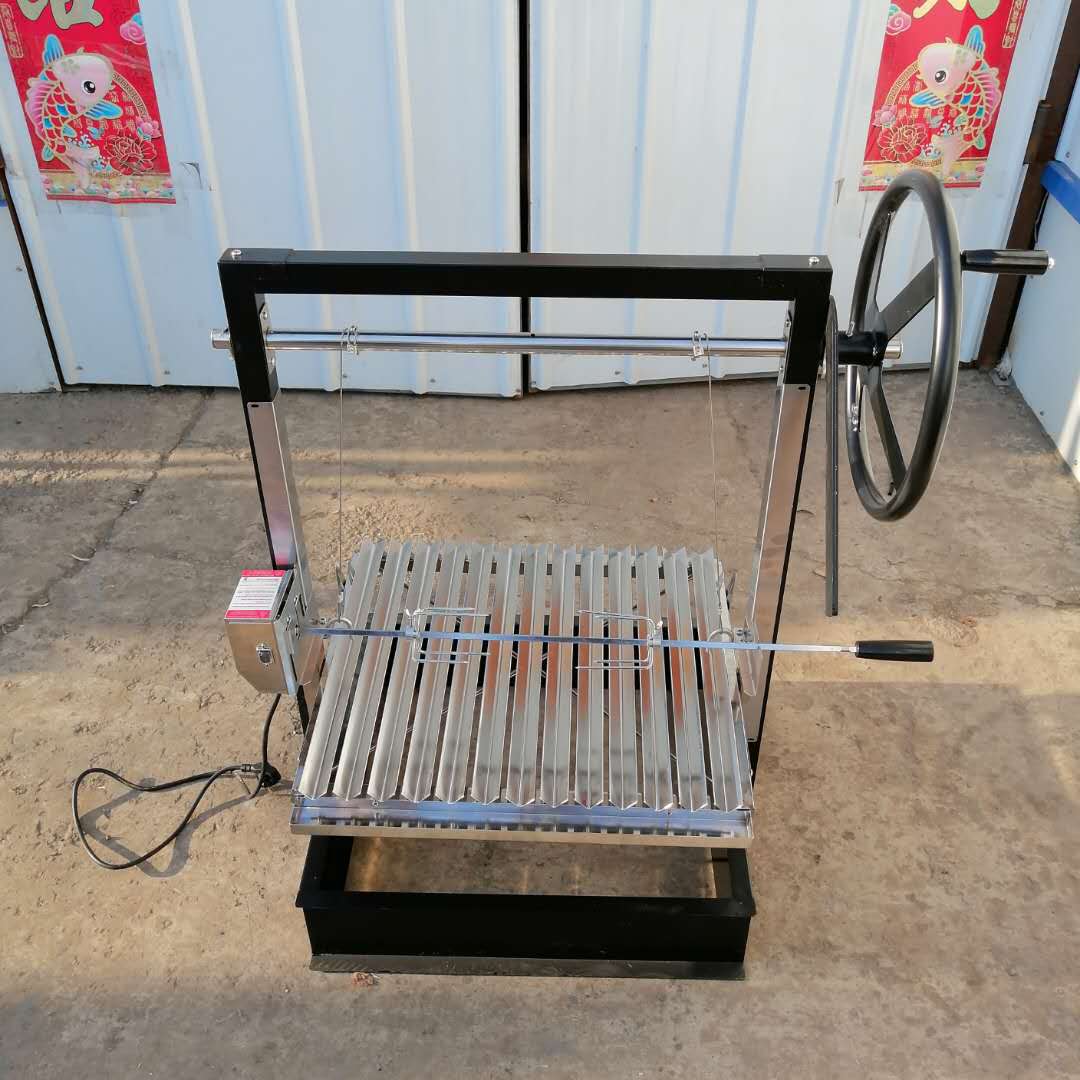 Argentine Wood fired BBQ Parrilla Asado Grill with V-grate grill rotisserie