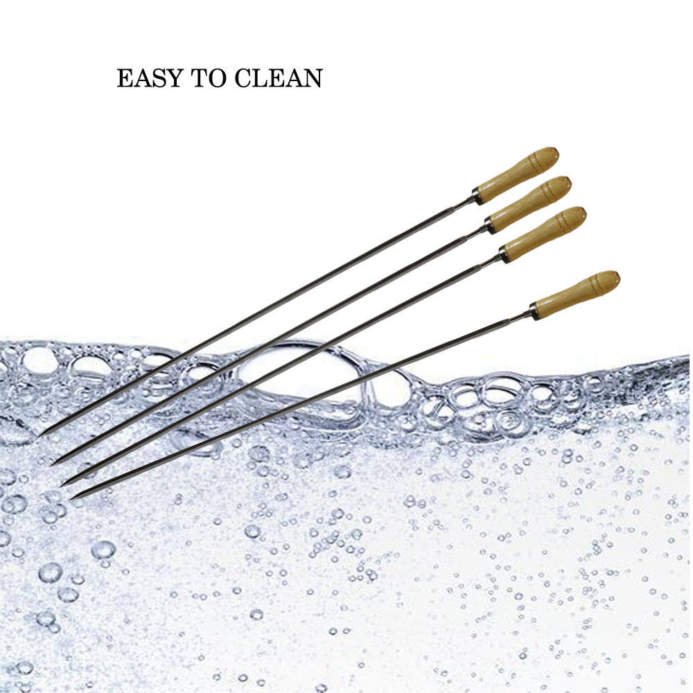 stainless steel bbq kebab skewers 5x5mm square shape with wooden handle