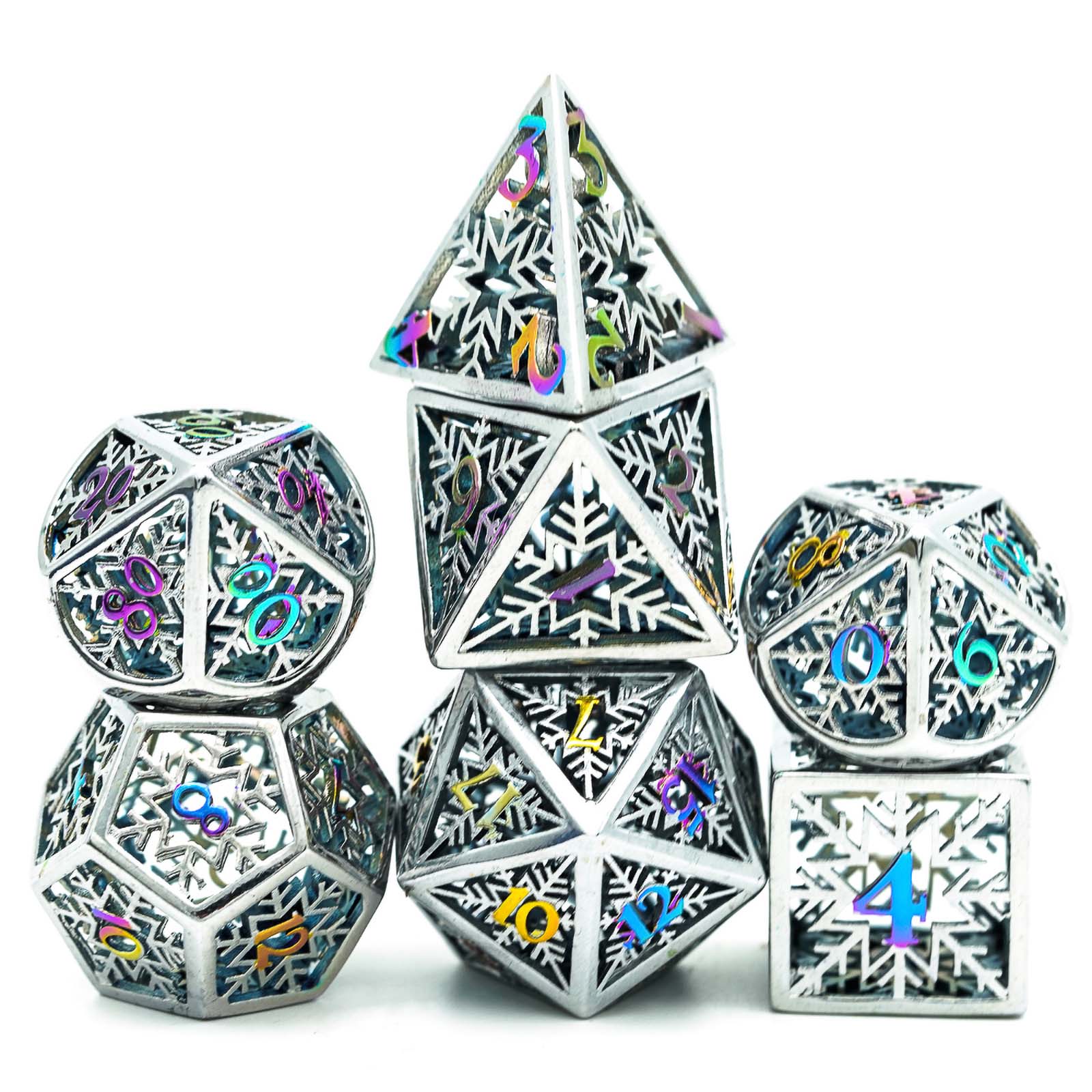 Full Set Hollow Snowflake Metal DND Dice With Box
