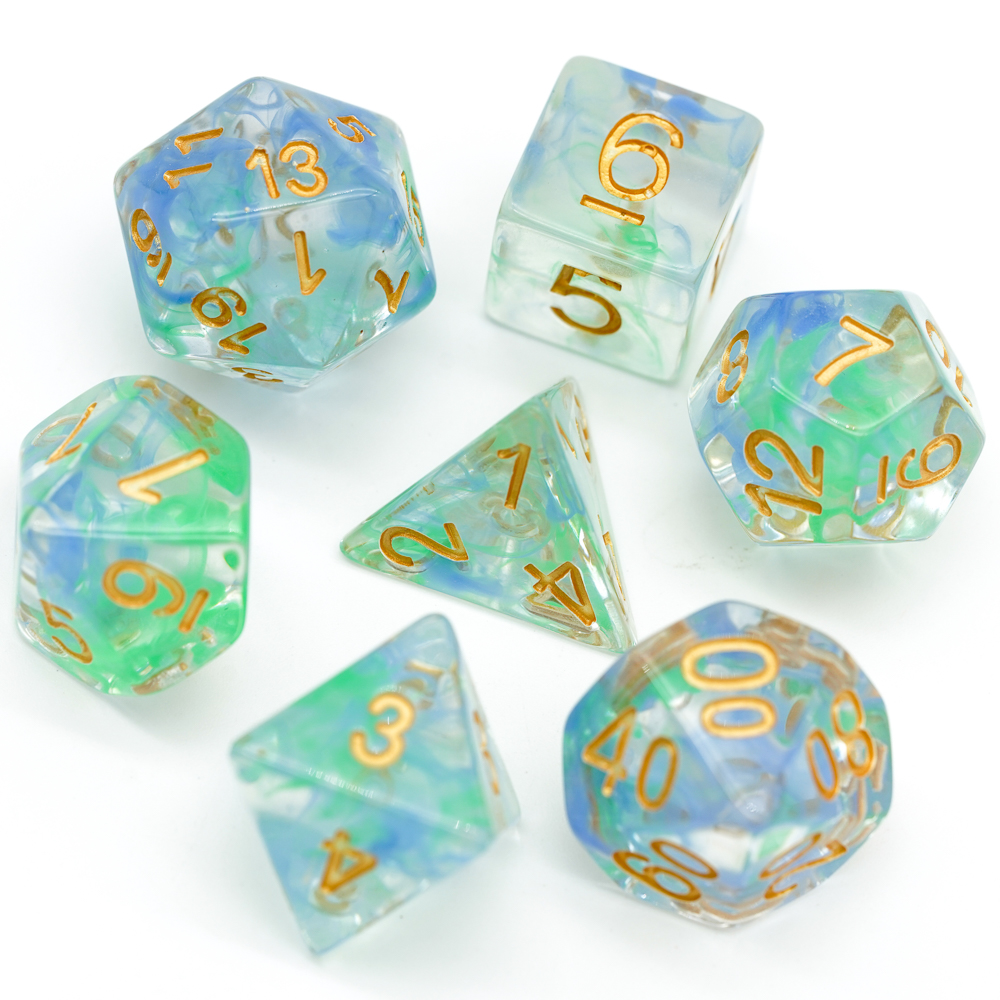 Full Set Floating Silk Process Resin Dice Set With Bag