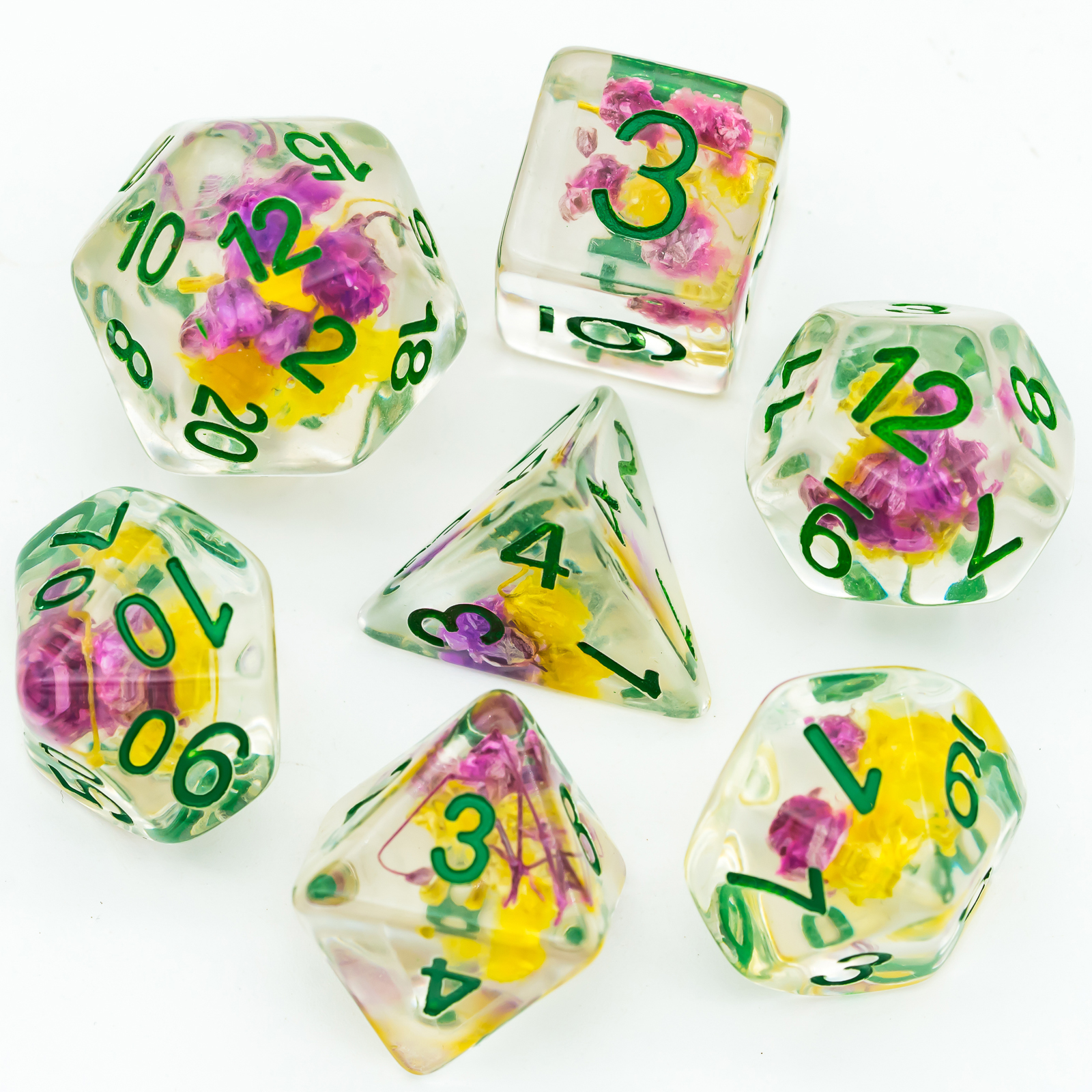 Full Set Flowers bloom Resin Dice Set With Bag