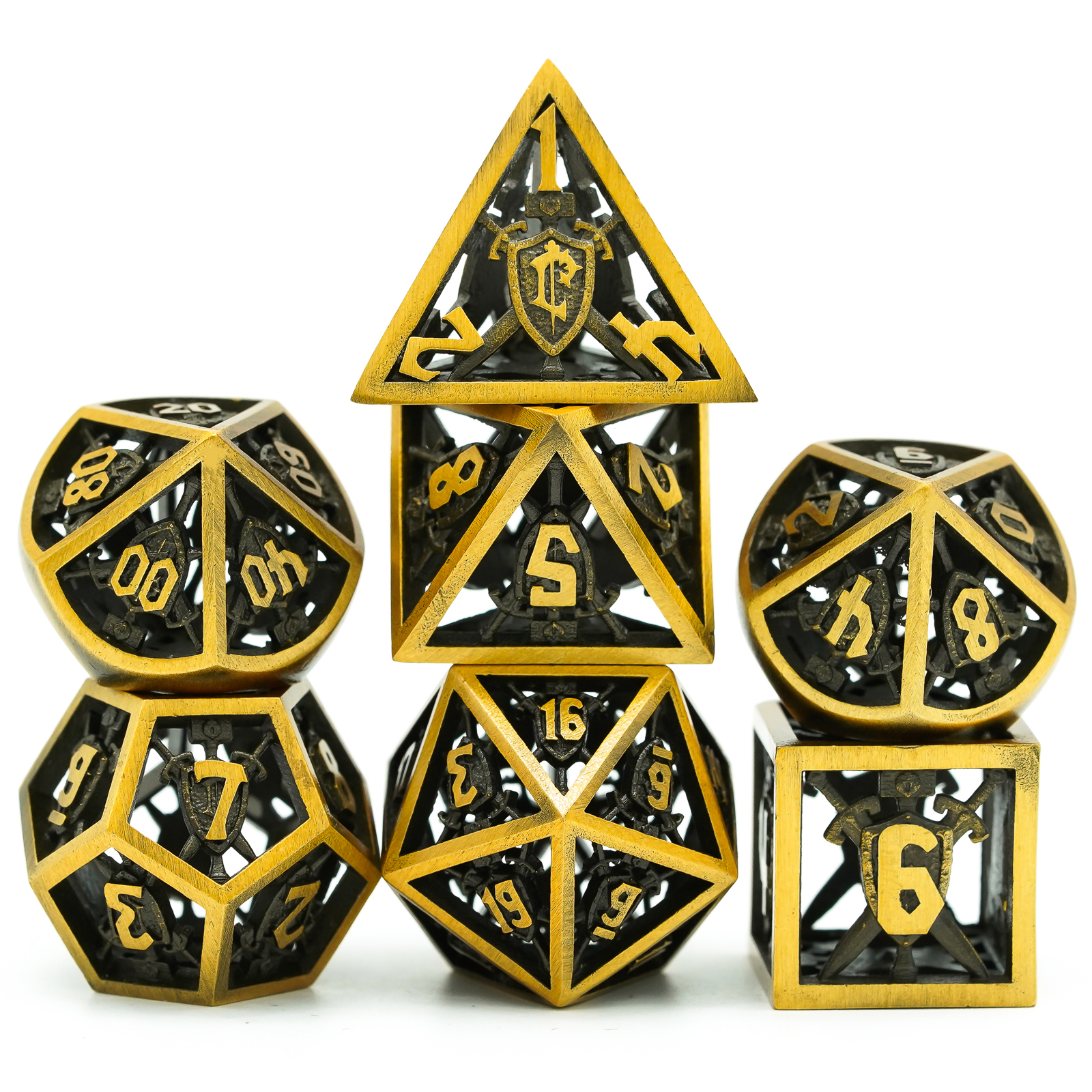 Hollow Shield Metal DND Dice Set with Box