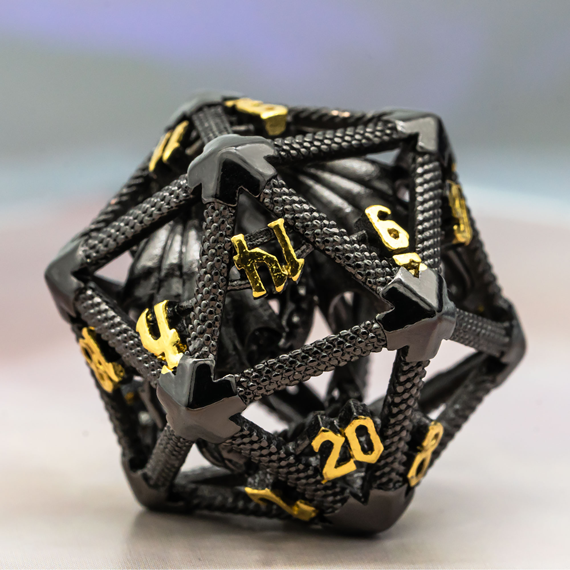 Hollow Metal D20 with Fly Dragon Insided