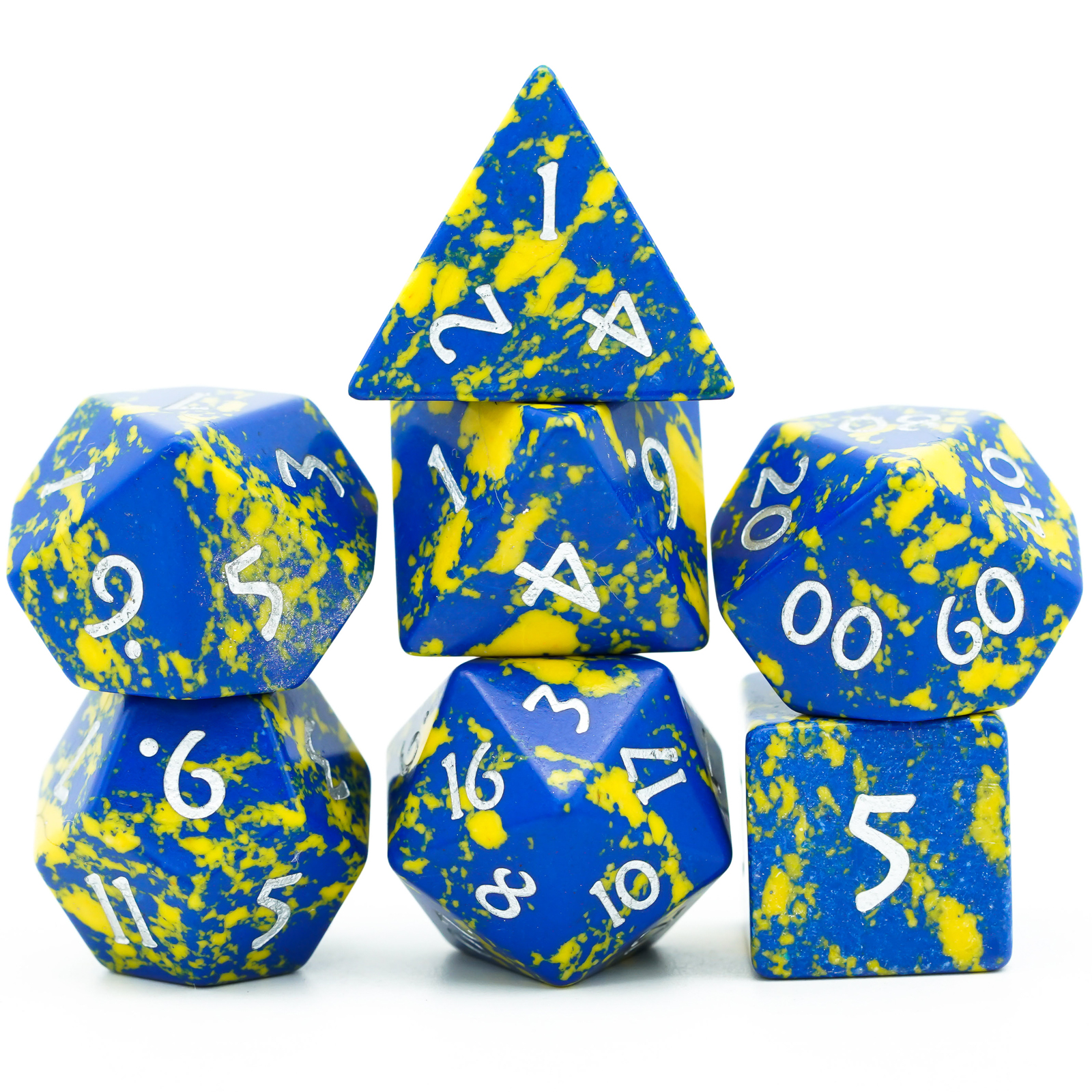 Striped Turquoise Dice Set With Hexagonal Leather Box