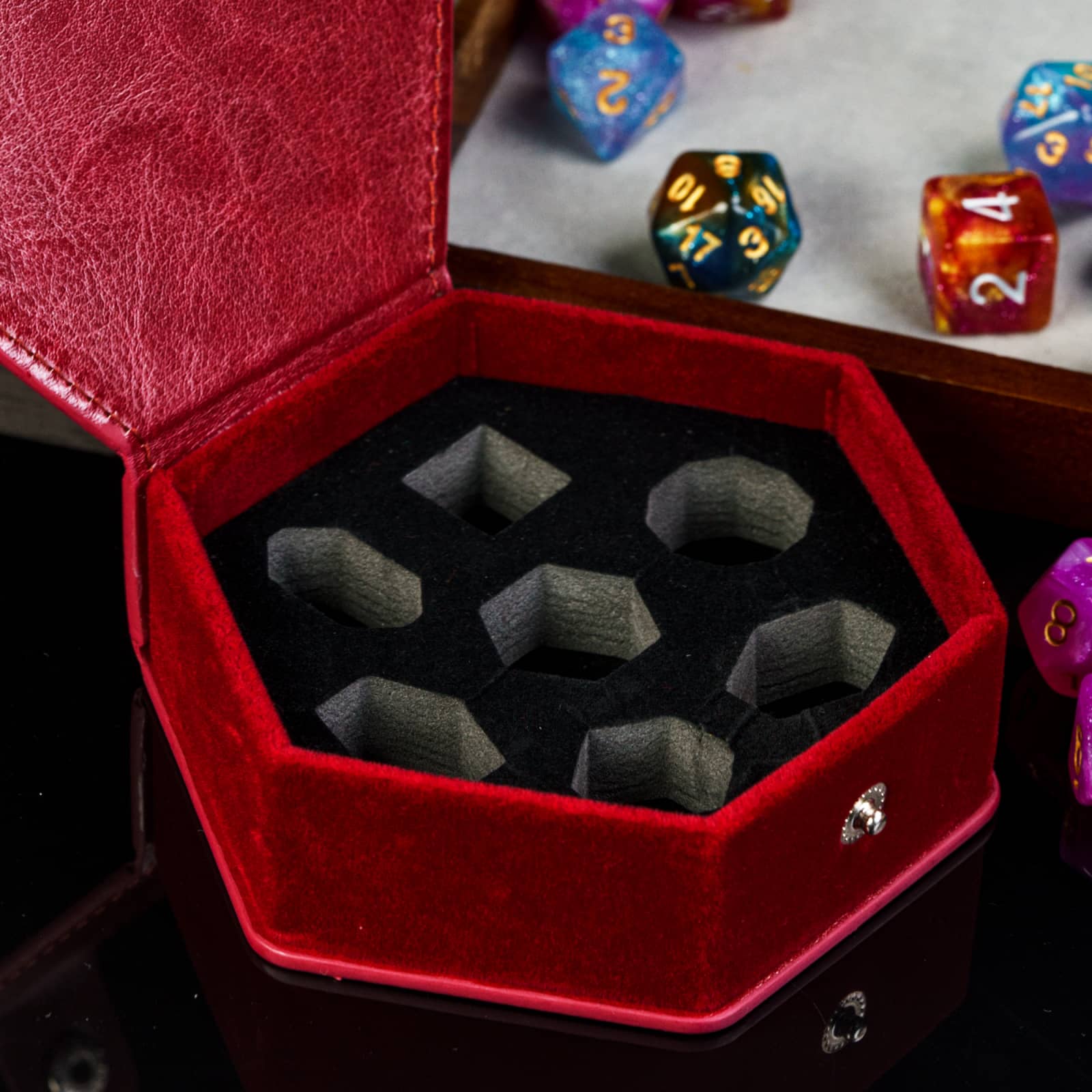 Black Leather Hexagonal Dice Box