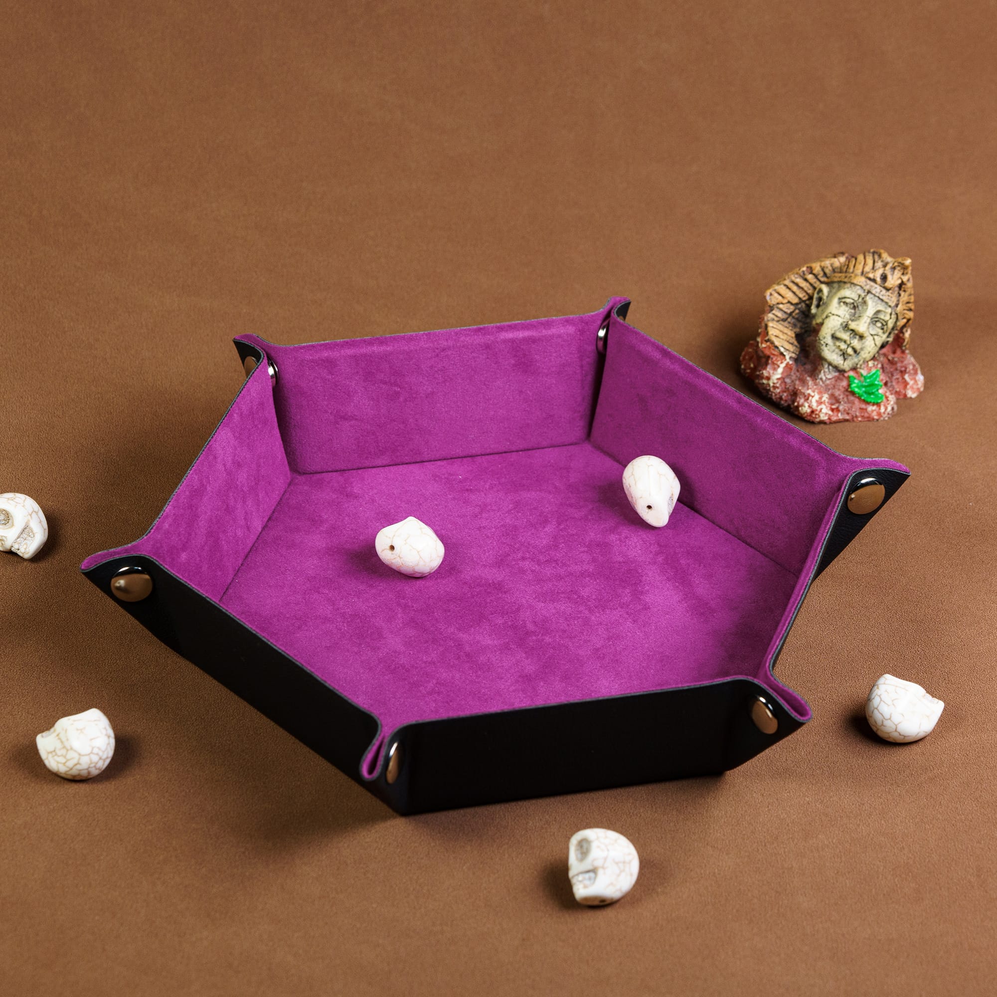 Cusdie Hexagon Dice Tray Reversible Foldable PU Leather Dice Rolling ...