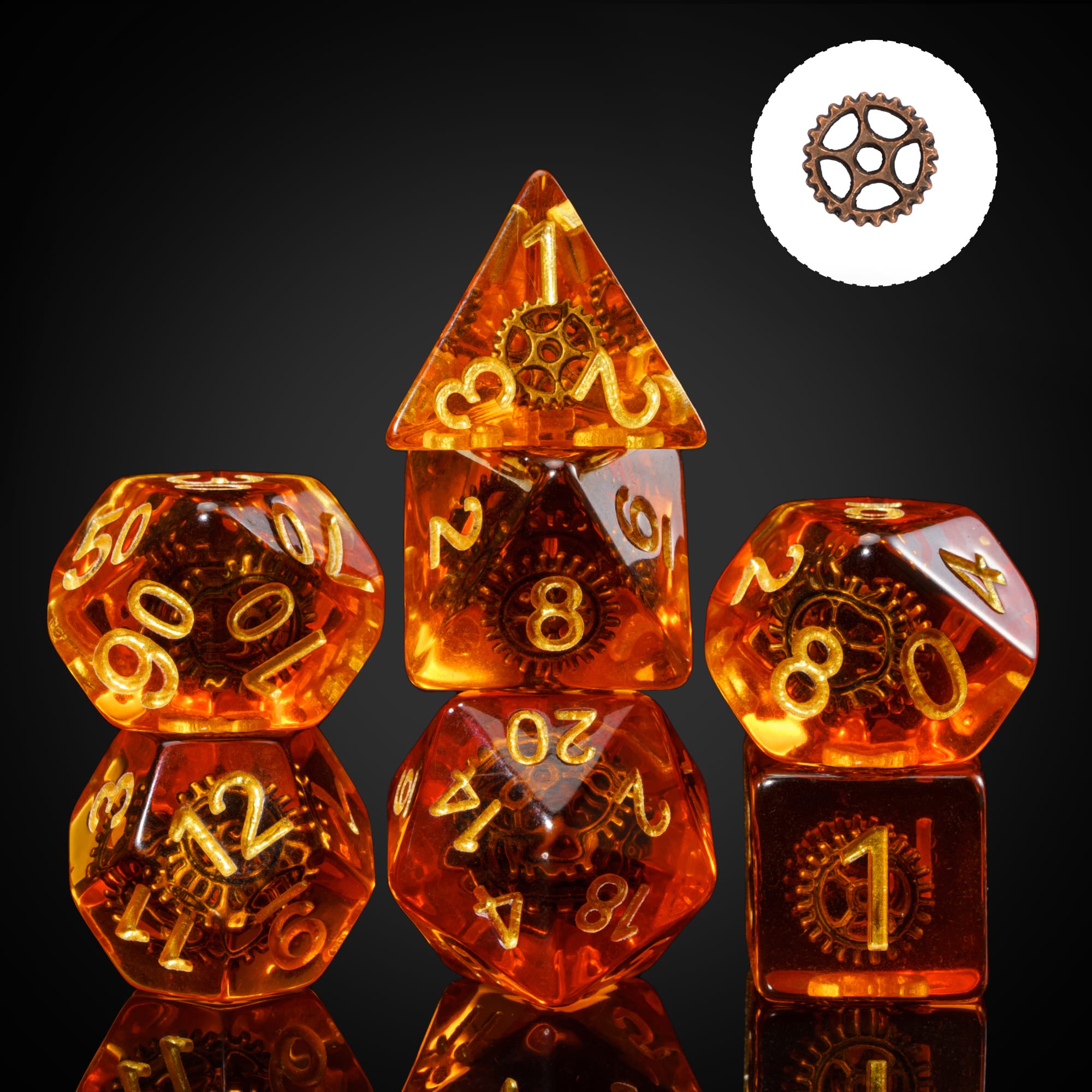 Full Set Metal Gear Resin Dice Set With Bag