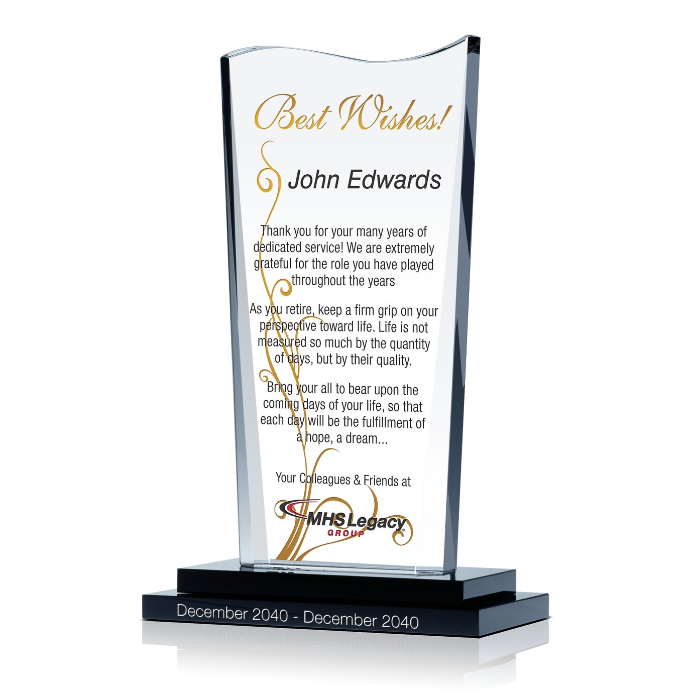 Wave Shaped Employee Retirement Award Plaque,Crystal Award