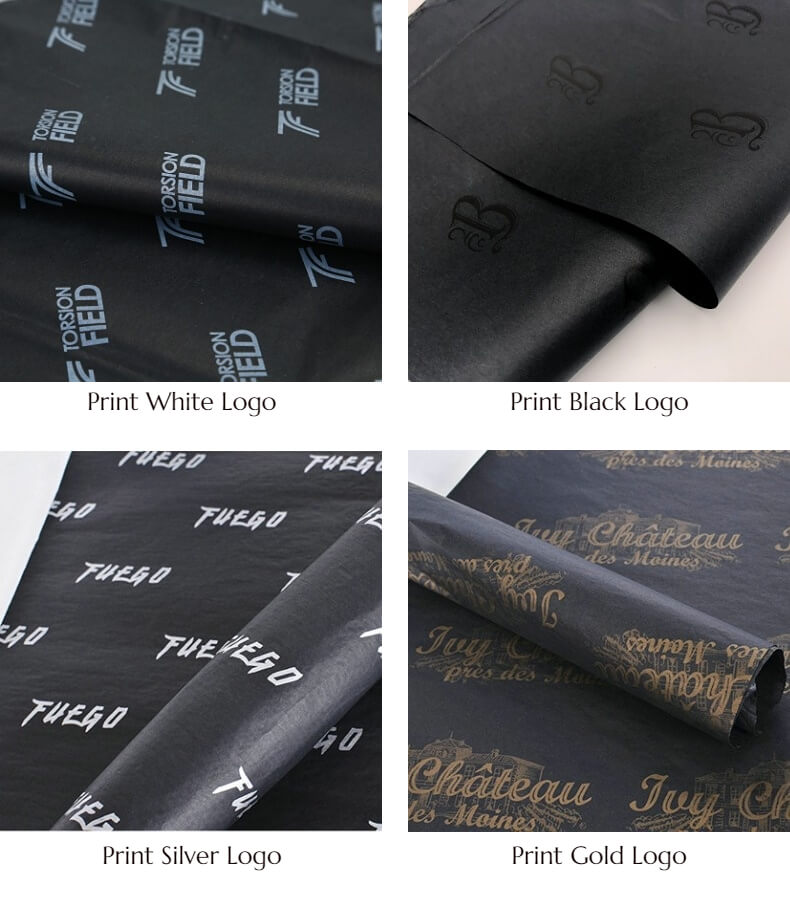Custom 18gsm Black Tissue Paper With Logo Printing Gift Wrapping
