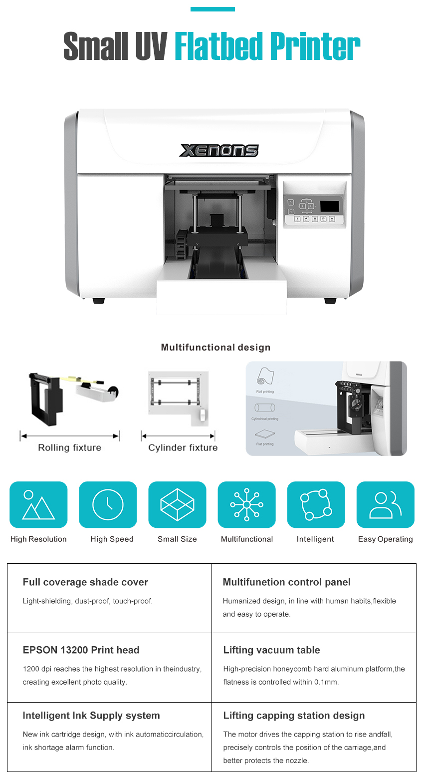 A3 Size Flatbed UV printer with 1 i3200 heads,UV LED Printers