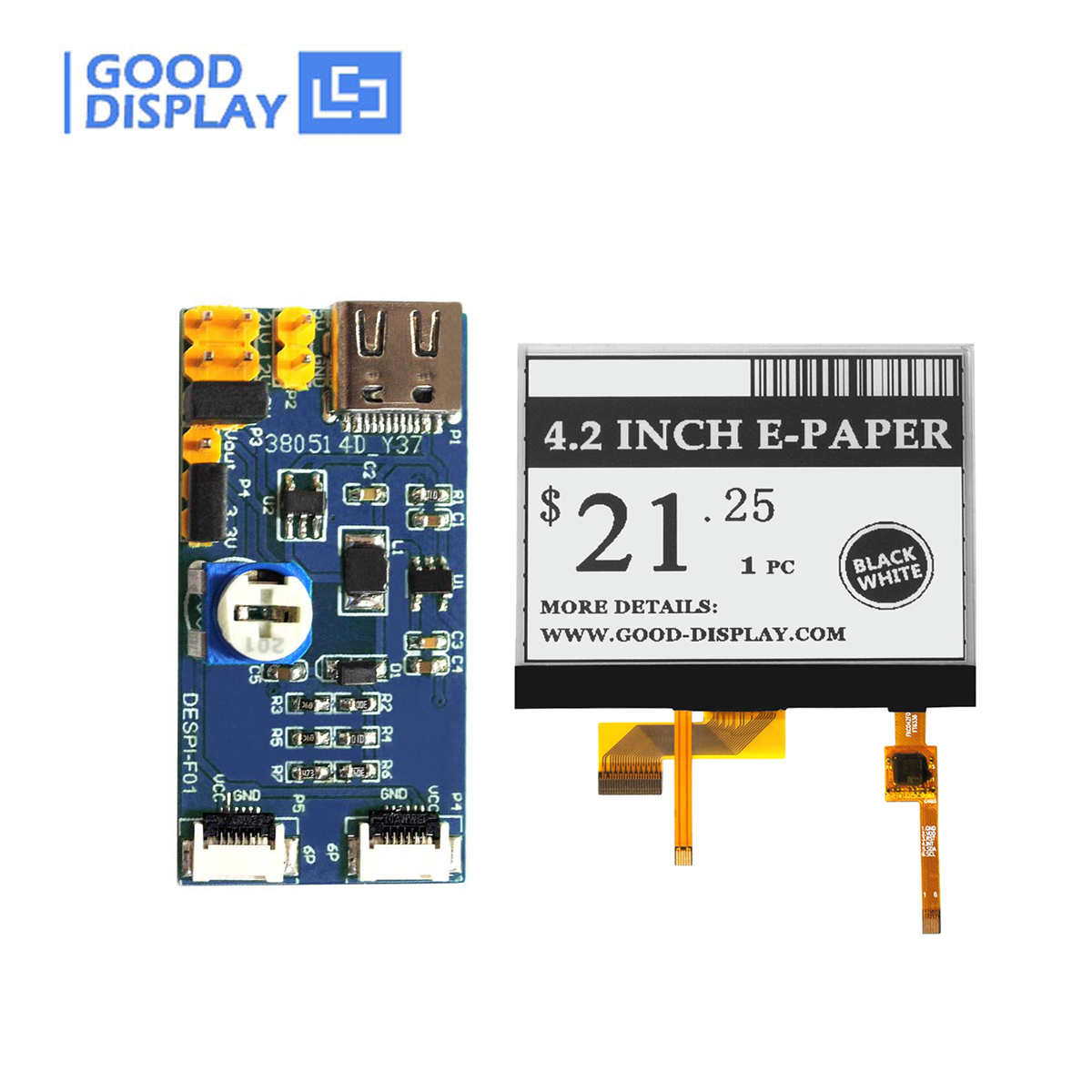 4.2-Inch E-Paper Touchscreen Display with Fast Update, Monochrome SPI E ...