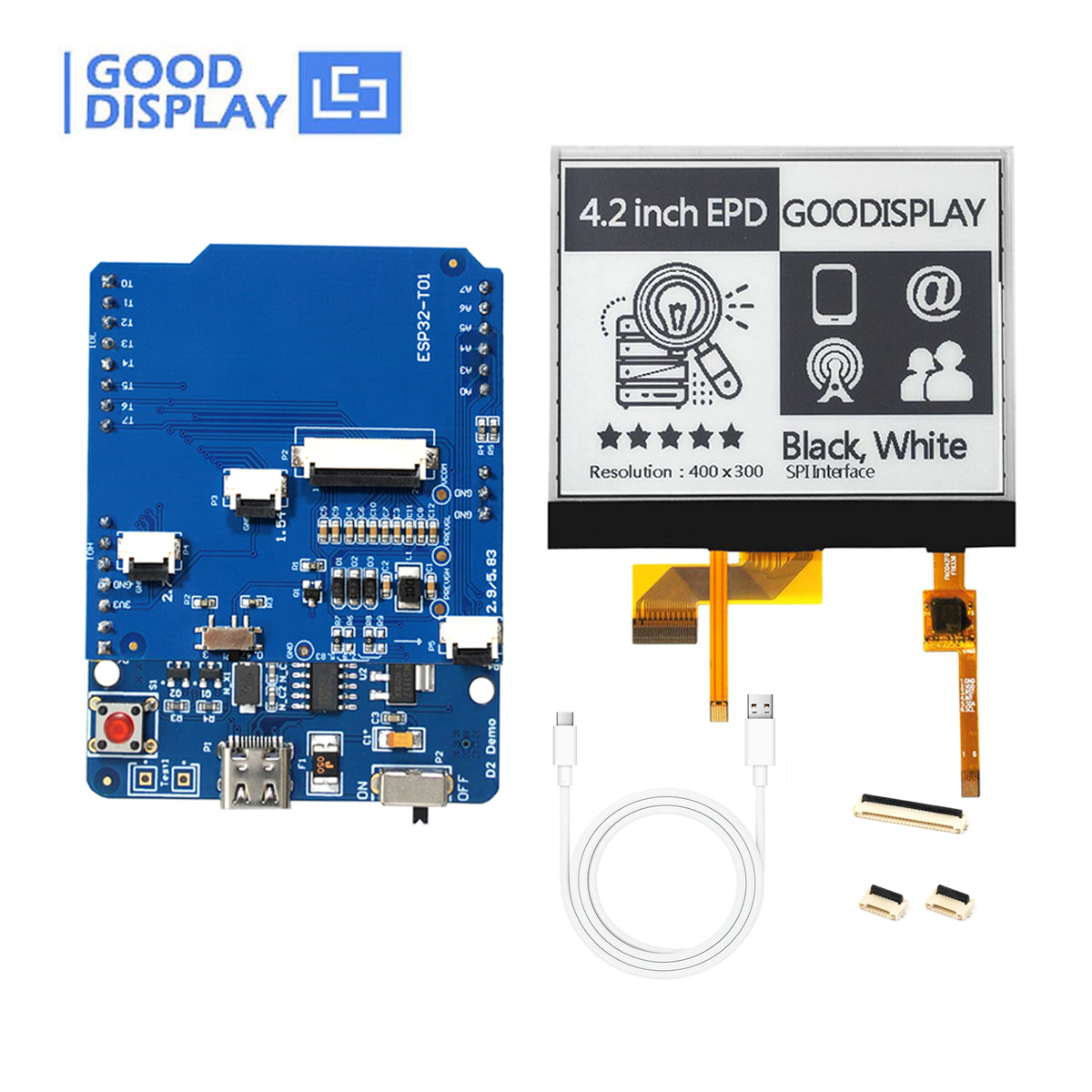 4.2-Inch E-Paper Touchscreen Display with Fast Update, Monochrome SPI E ...