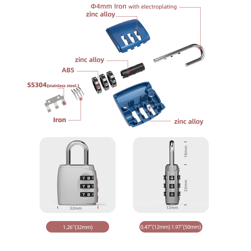 3 Digit Combination Padlock,Padlock
