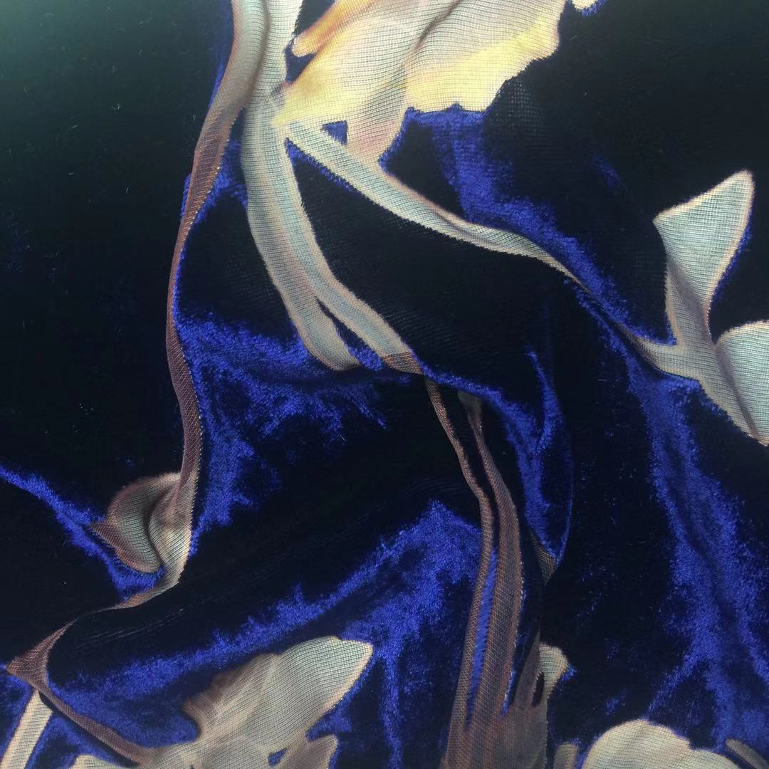 Nylon/viscose velvet burnout+printing,Nylon/viscose velvet