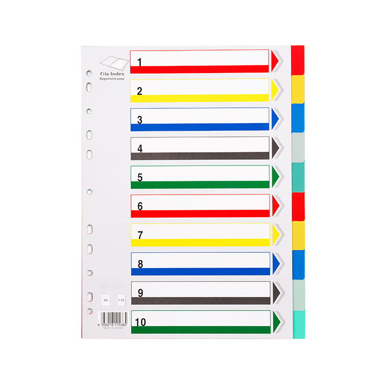 PP Index Dividers, 10 parts, Opaque, A4,Dividers & Indices