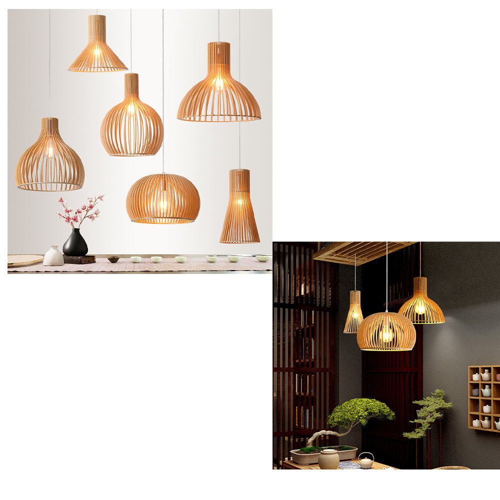 Nordic Retro Woodcraft Wire Cage Pendant Light Fixture Restaurant Hotel ...