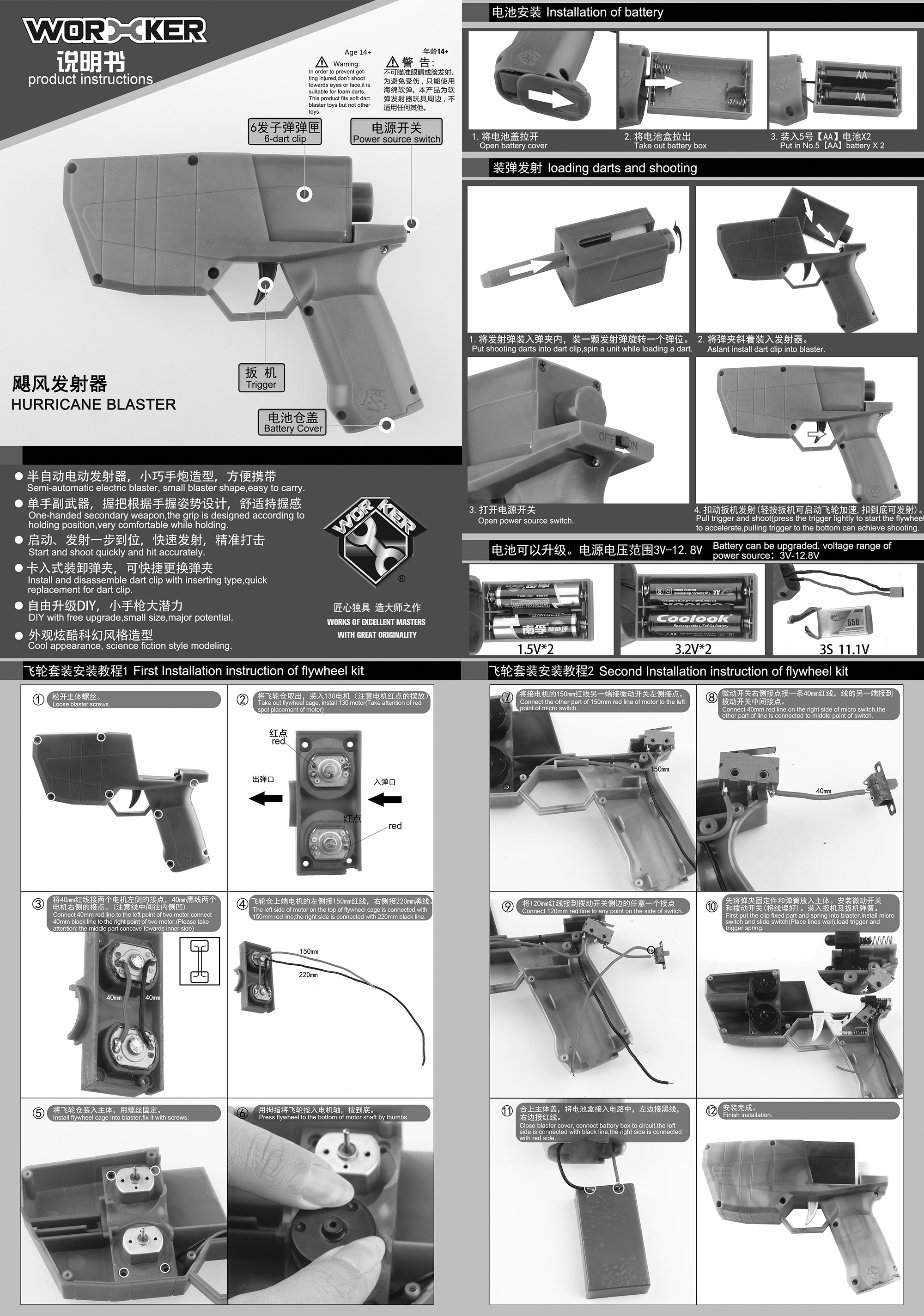 Worker Toys Hurricane Semi-automatic Electric Blaster - White,Blaster