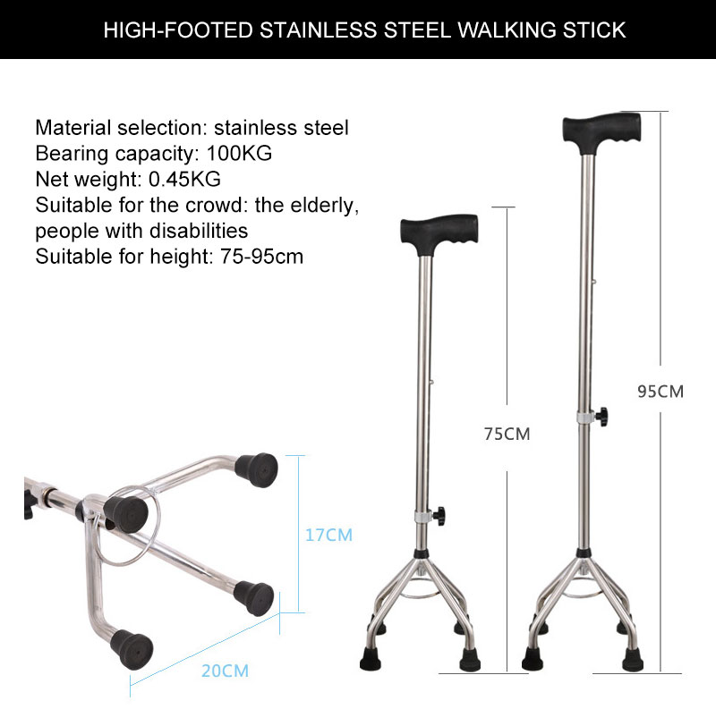 Strong stainless steel walking stick for elderly/disabled with four ...