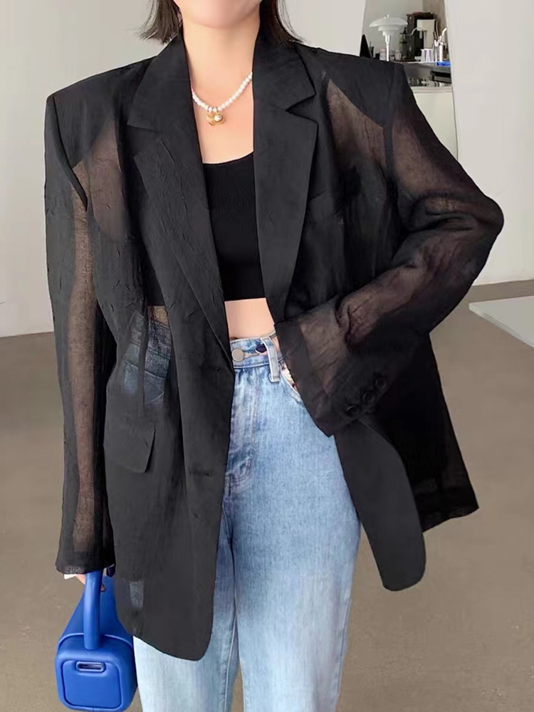 TWOTWINSTYLE Notched Collar Sheer Minimalist Blazers