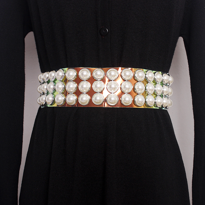 TWOTWINSTYLE Pearls Belt Female Diamonds Patchwork Transparent Wide ...