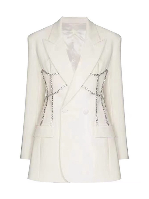 TWOTWINSTYLE Spring Fashion Patchwork Diamonds Blazer For Women Notched ...