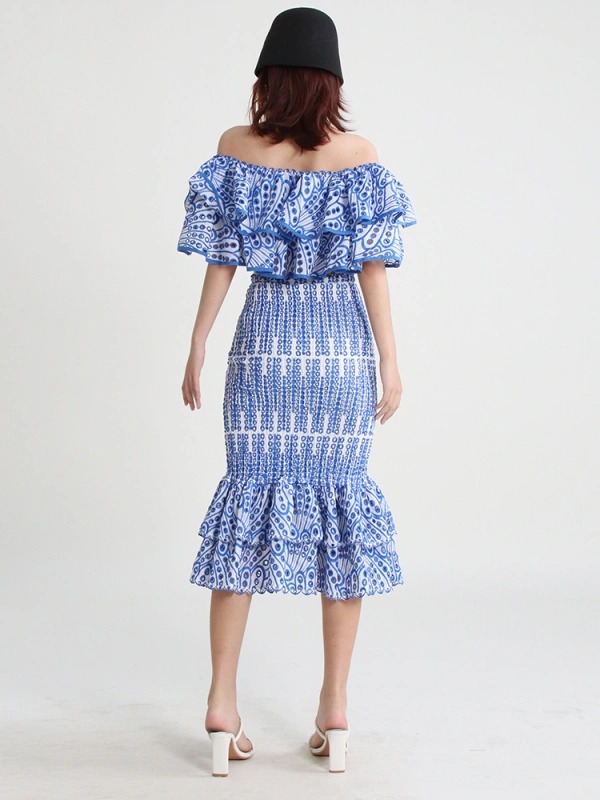 Ruffle Two Piece Set Skew Collar Off Shoulder Short Tops Midi New