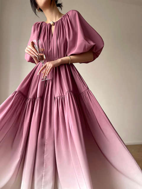 TWOTWINSTYLE Lace Up Loose Dresses For Women V Neck Puff Sleeve High ...
