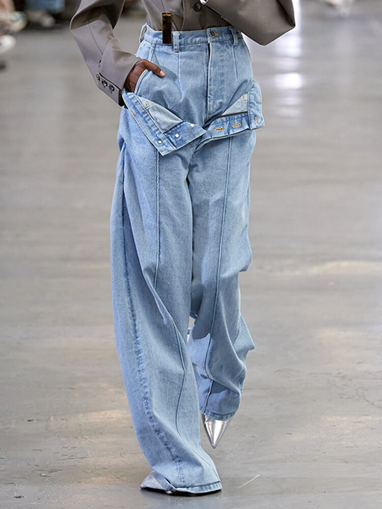 TWOTWINSTYLE Button Designer Denim Pants For Women High Waist ...