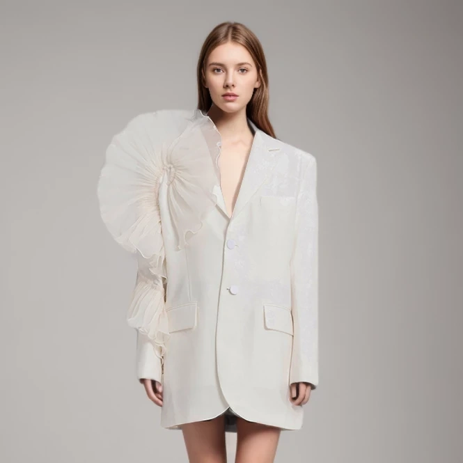 Asymmetrical Spliced Mesh Autum Women Blazer