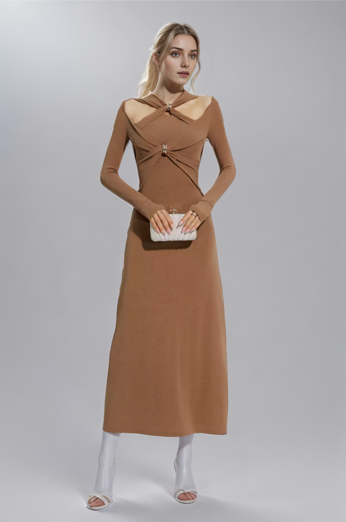 Bare Shoulder Long Sleeve Kink Knitting Bodycon Women Dresses
