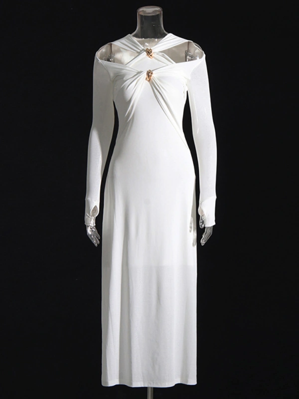 Bare Shoulder Long Sleeve Kink Knitting Bodycon Women Dresses