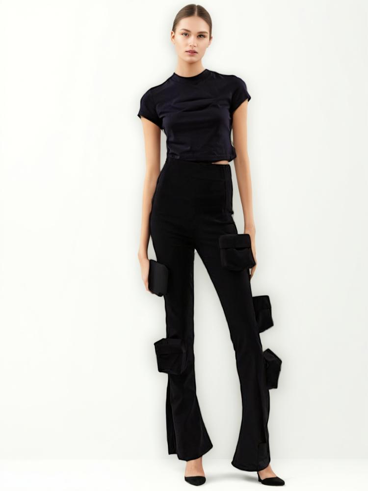 Retro Pocket Pocket High Wiat Slit Pant