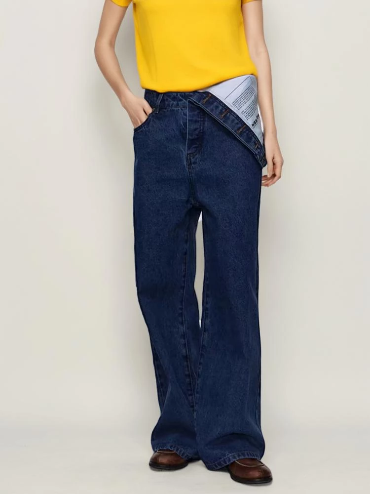 TWOTWINSTYLE Blue Loose Flip Over Jeans