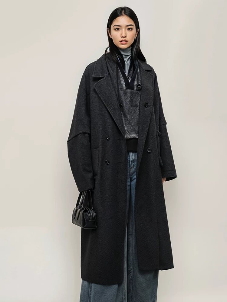 Splicing Shoulder Sleeve Full Wool Coat