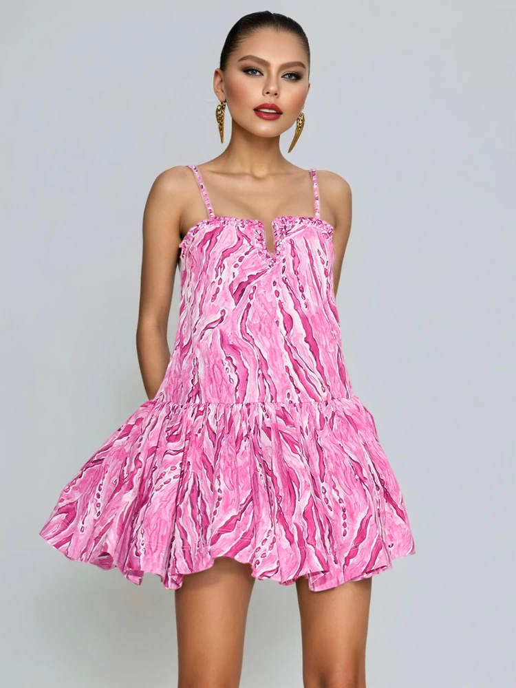 TWOTWINSTYLE Strap Flame Mini Dress