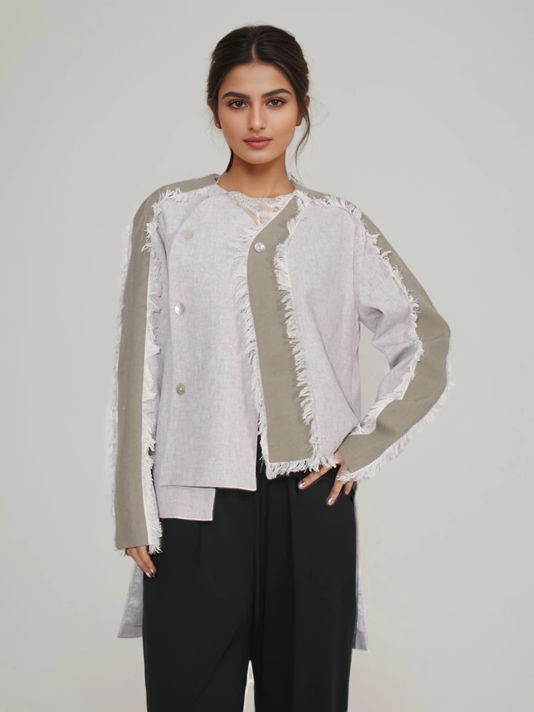 TWOTWINSTYLE Irregular Frayed Edge Jacket