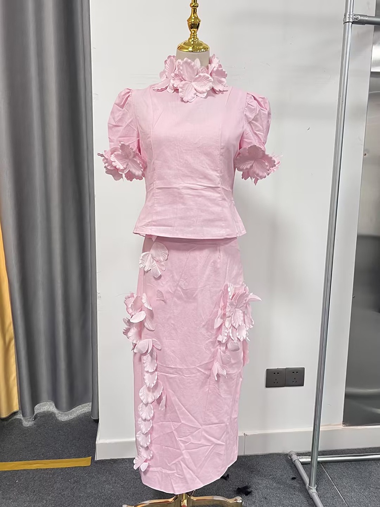 TWOTWINSTYLE Pink Flower Two Piece Set