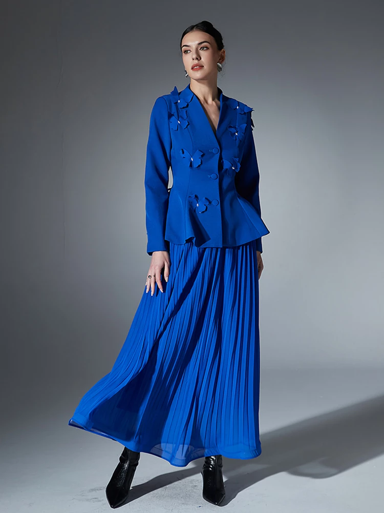 TWOTWINSTYLE Collarless Butterfly V Neck Suit High Wiast Two Piece Set