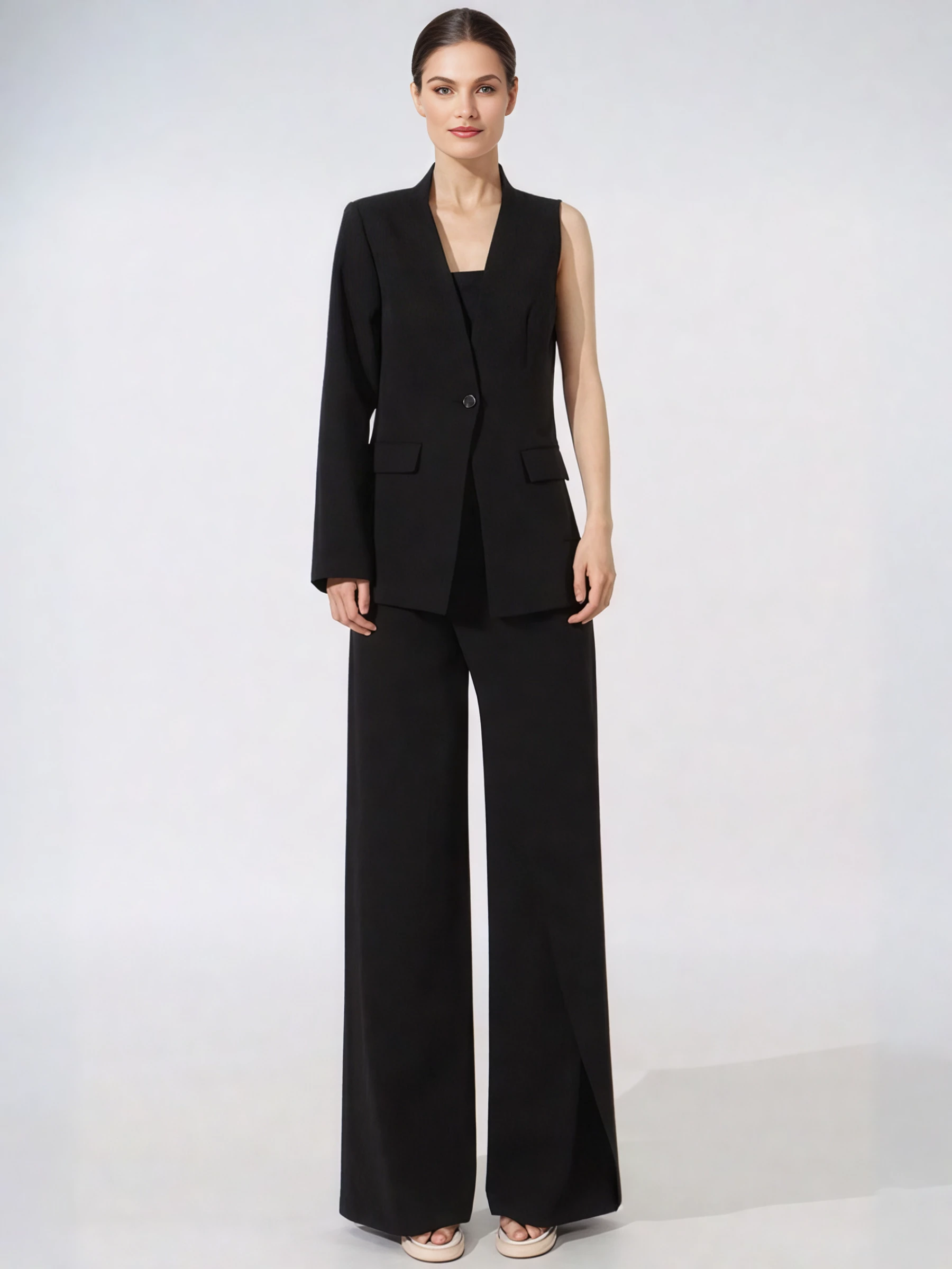 TWOTWINSTYLE One Shoulder Deep V Suit Two Piece Sets