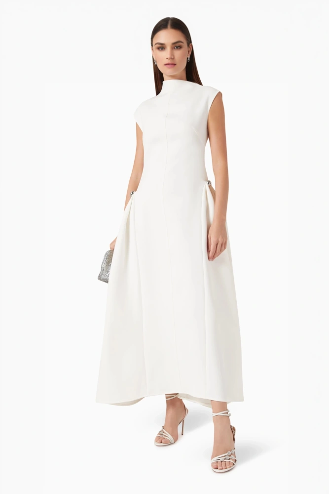 TWOTWINSTYLE Half High Neck Irregular Hem Sleeveless Maxi Dress